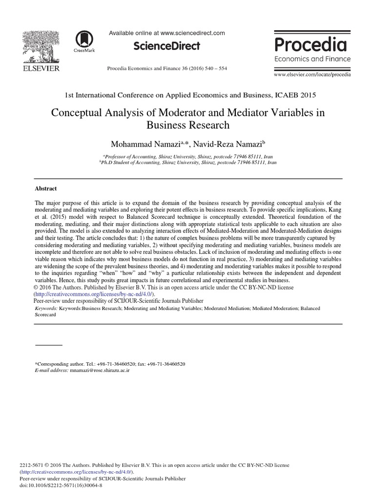 Conceptual Analysis Of Moderator And Mediator Variables In Business
