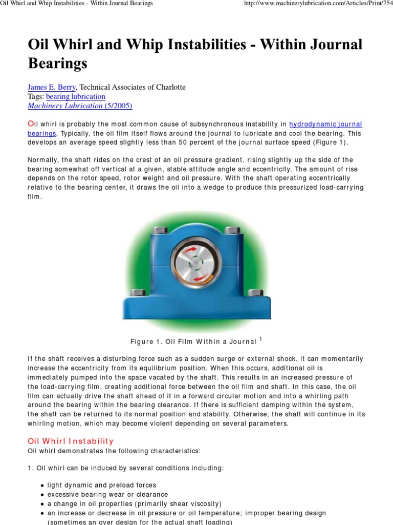 Oil Whirl and Whip Instabilities - Within Journal Bearings | Bearing ...