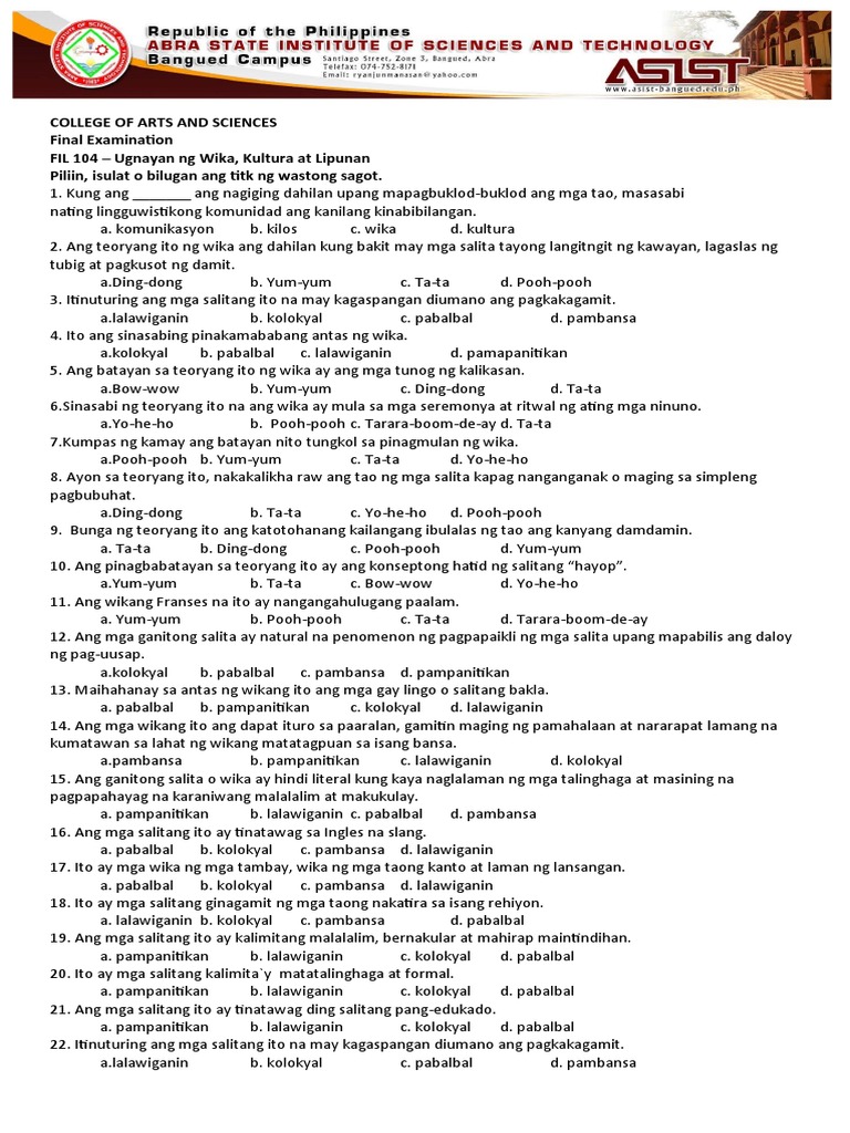 Final Exam FIL 104 | PDF