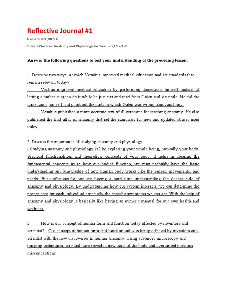 Activity #1 Reflective Journal 1 | PDF | Human Body | Anatomy