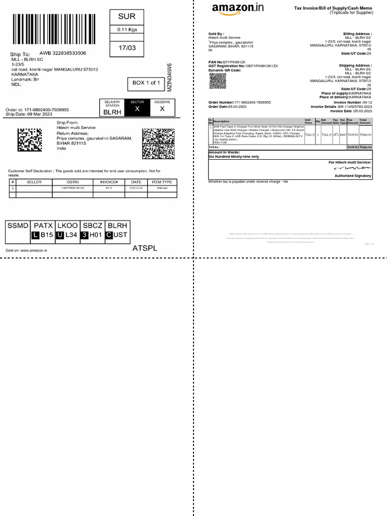 (Triplicate For Supplier) : Sl. No Description Unit Price Qty Net ...