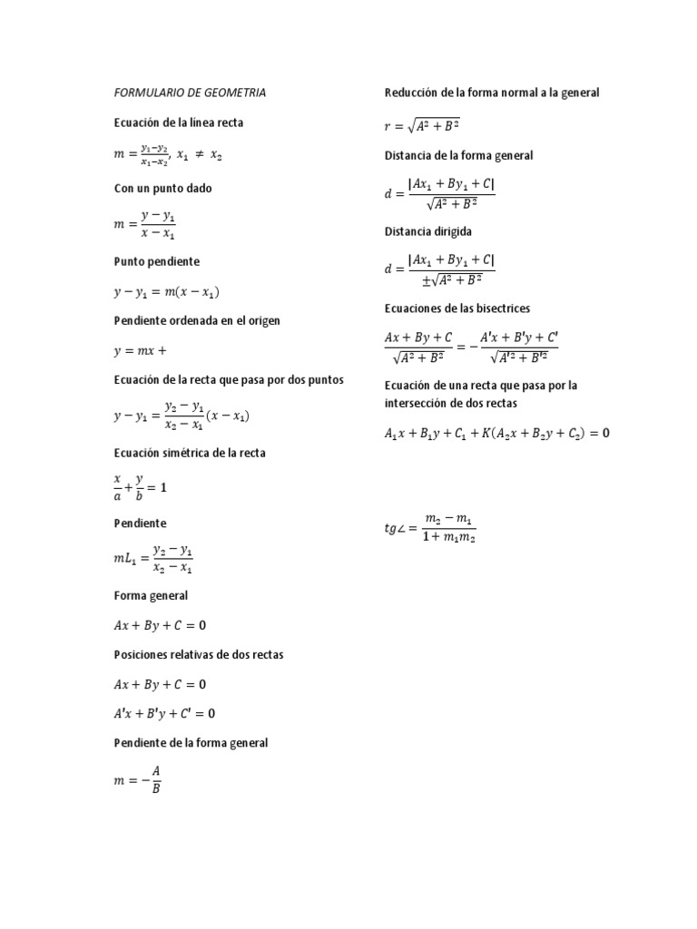 Formulario de Geometria 2do Parcial | PDF