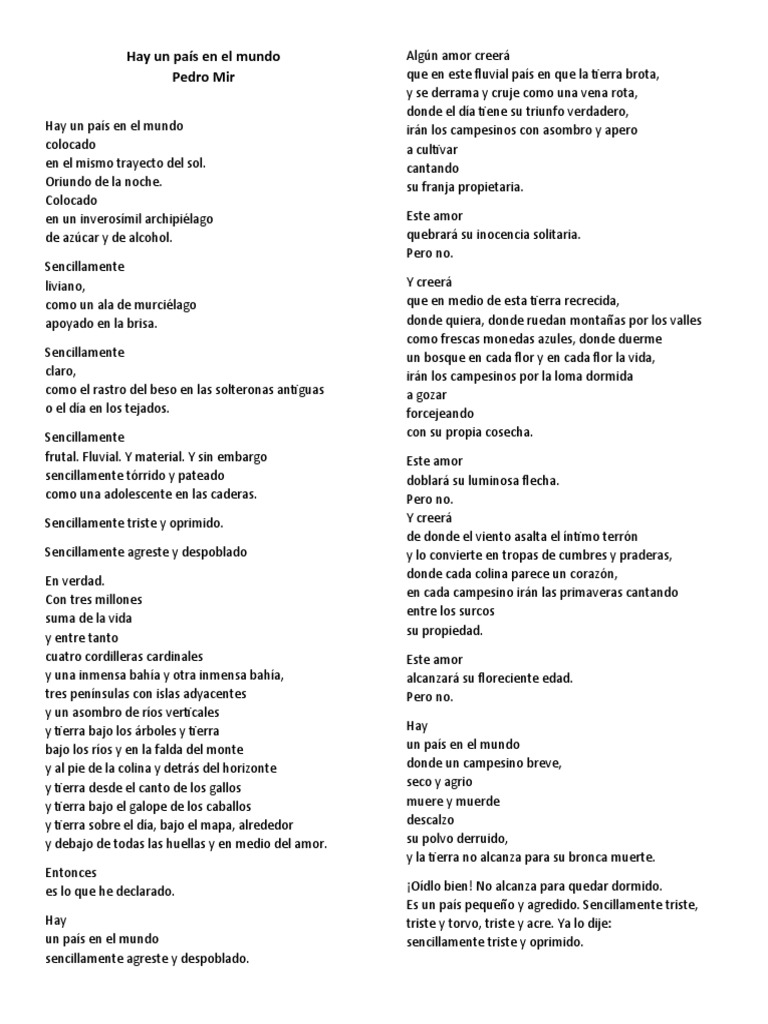Hay Un País en El Mundo Pedro Mir | PDF | Poesía