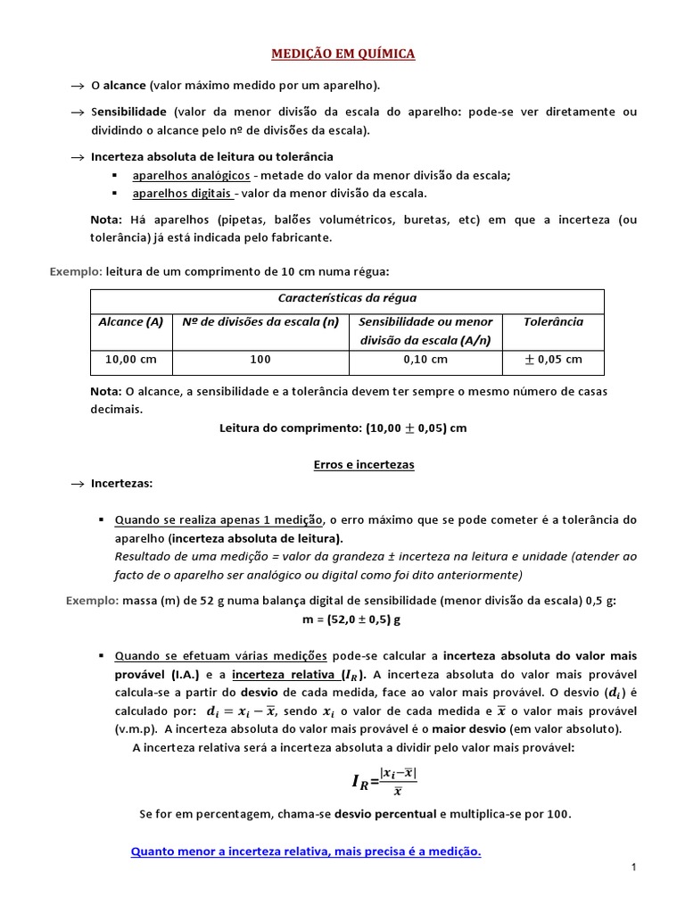 Medição e Incertezas em Química | PDF | Medição | Incerteza