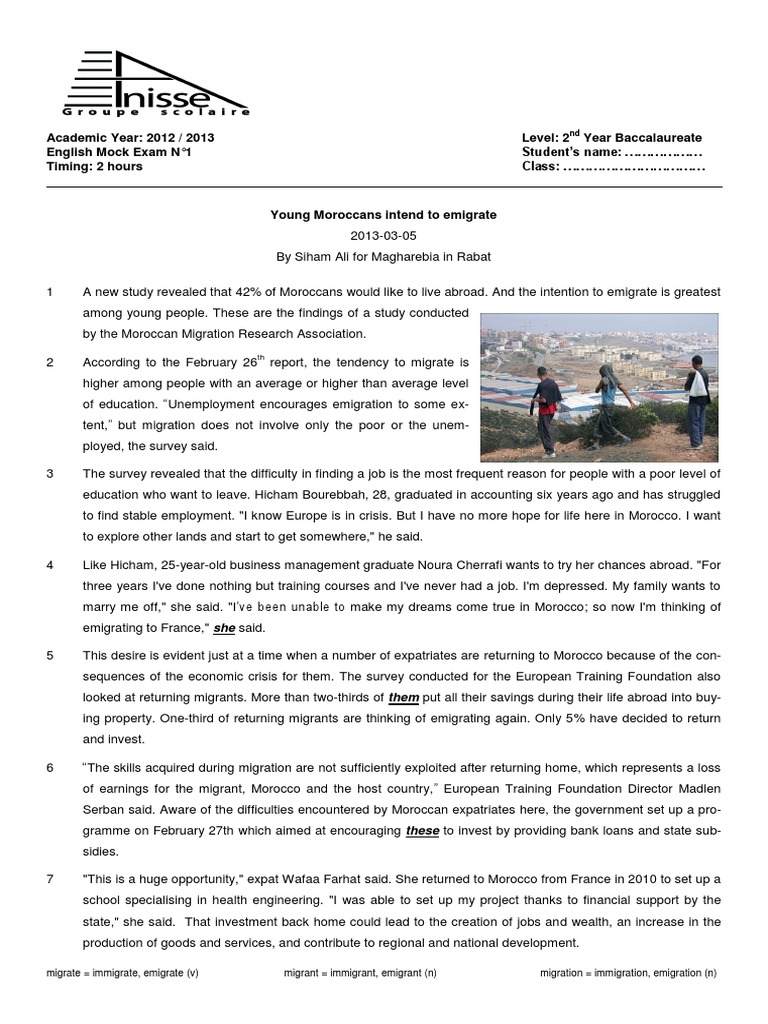 Test 1 Model 7 English 2 Bac Second Term | PDF