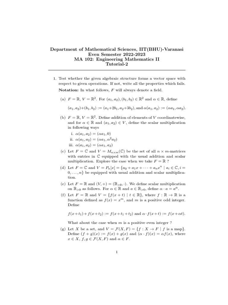 Tutorial 2 | PDF | Scalar (Mathematics) | Linear Algebra