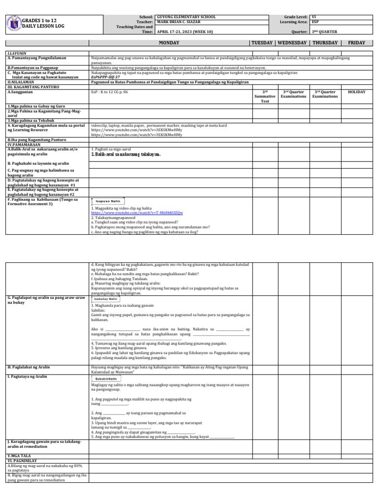 DLL - Esp 6 - Q3 - W10 | PDF