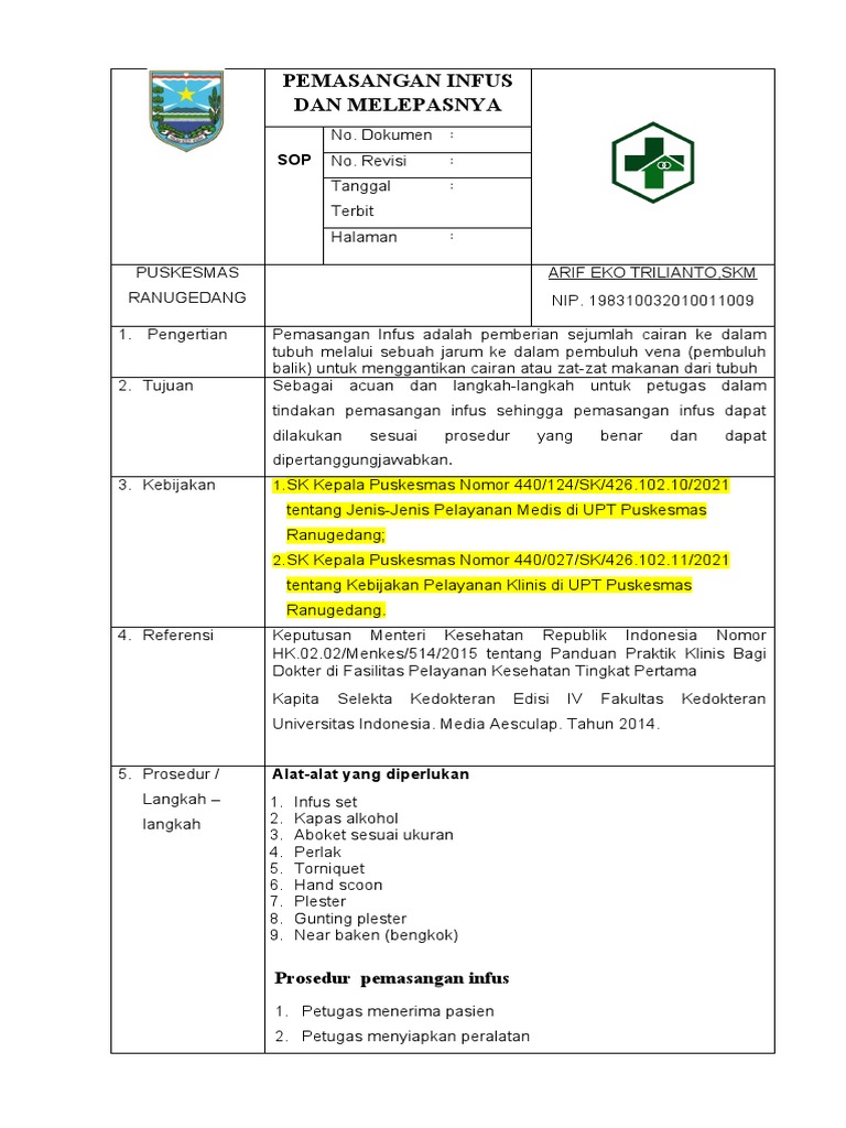 SOP 45. Memasang infus dan melepasnya | PDF