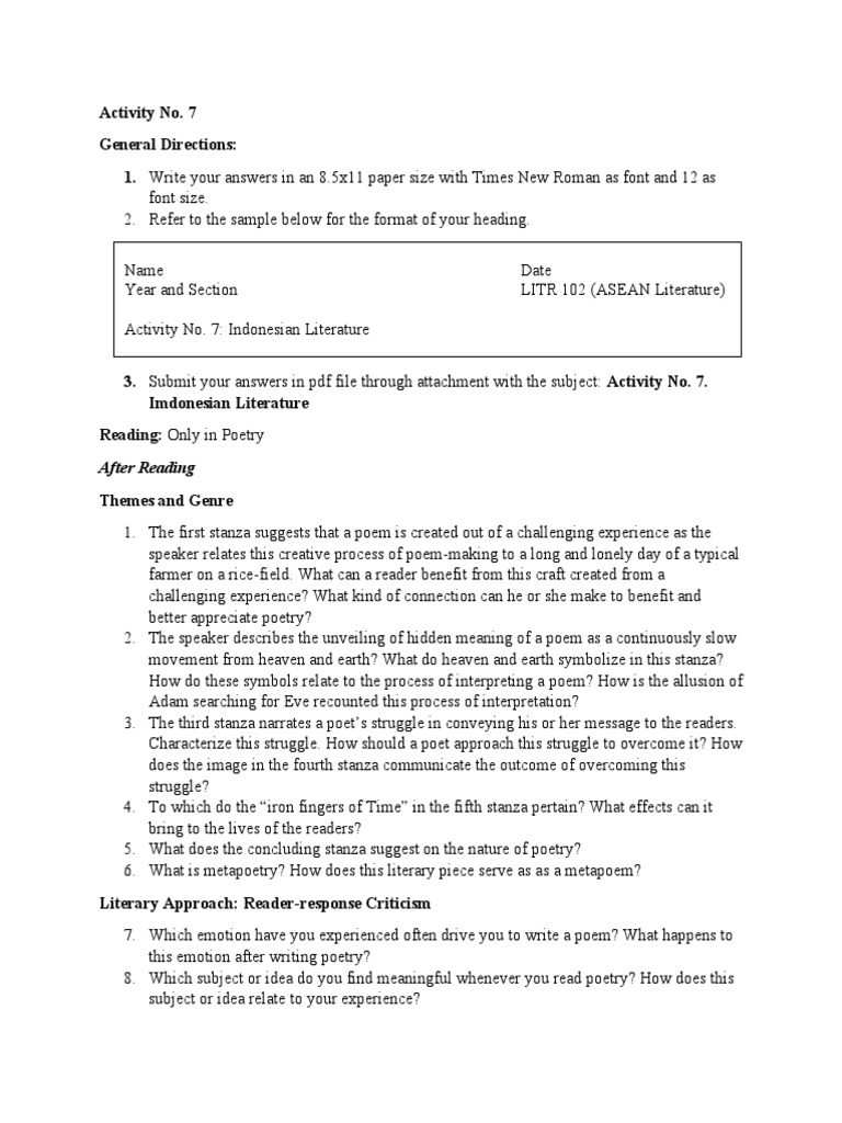 Activity No. 7 Indonesian Literature | PDF | Poetry | Experience