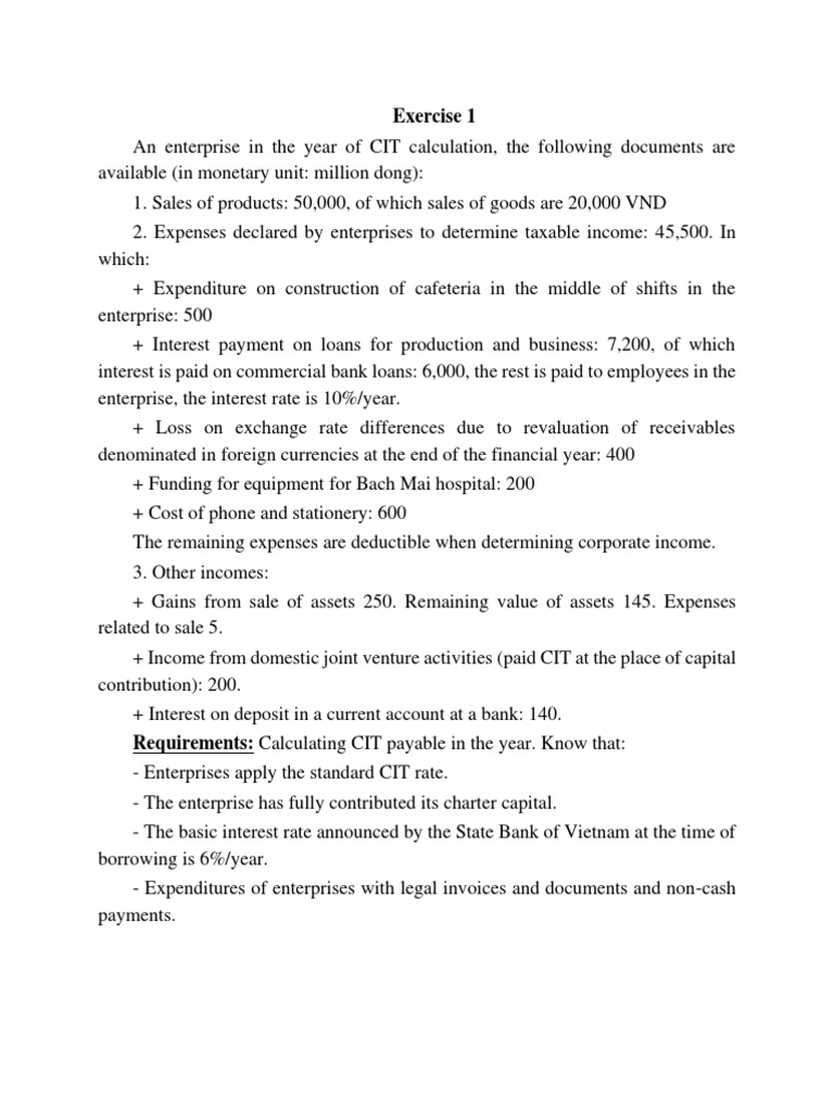 CIT Exercise | Download Free PDF | Expense | Taxes