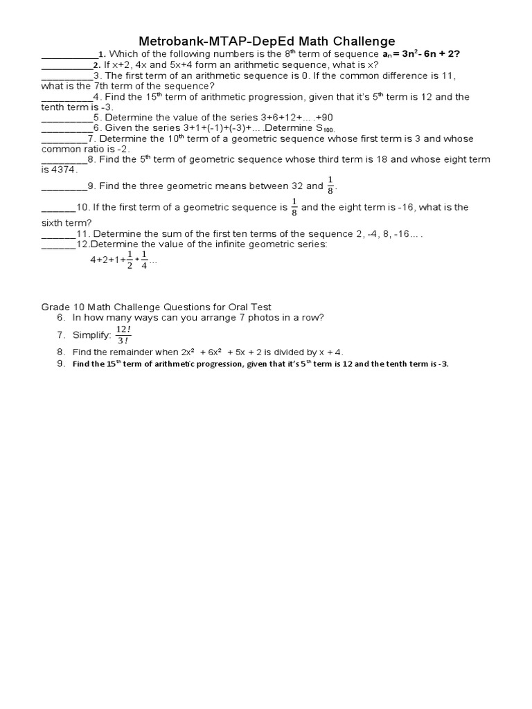 Mtap Reviewer For G10 | PDF