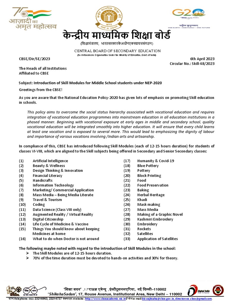 CBSE Skill Modules for Classes VI-VIII | PDF | Science | Home Economics