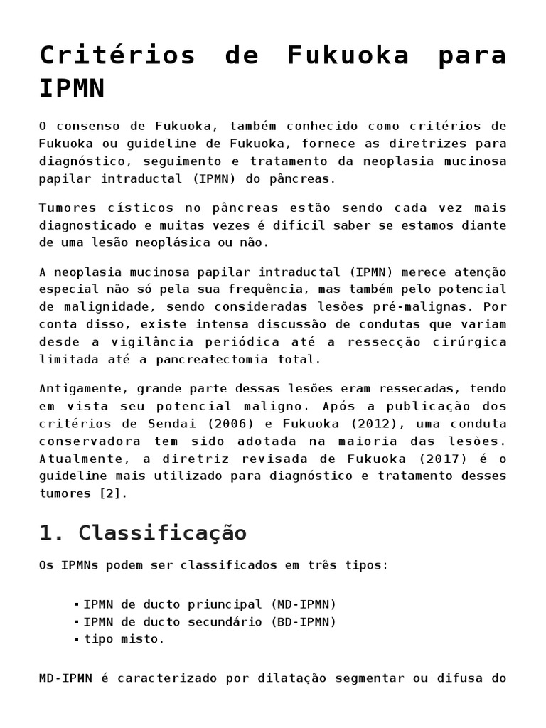Criterios de Fukuoka para Ipmn | PDF | Câncer | Neoplasmas