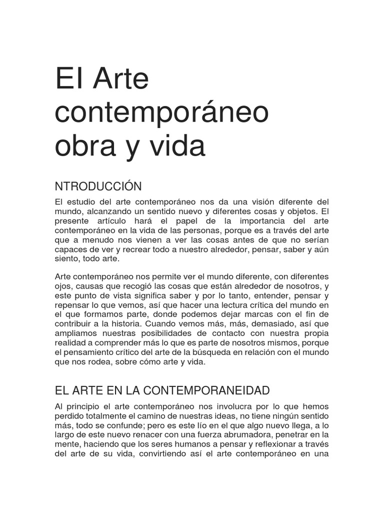 EI Arte Contemporáneo Obra y Vida | PDF | Pensamiento | Verdad