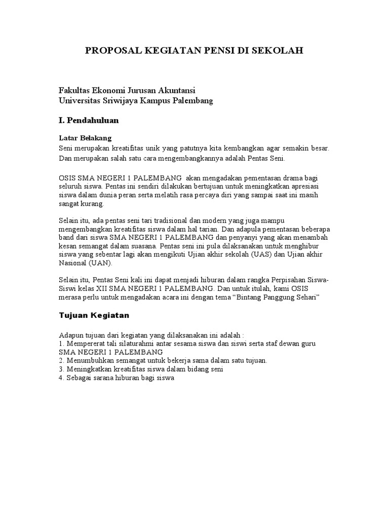 Proposal Kegiatan Pensi Di Sekolah | PDF