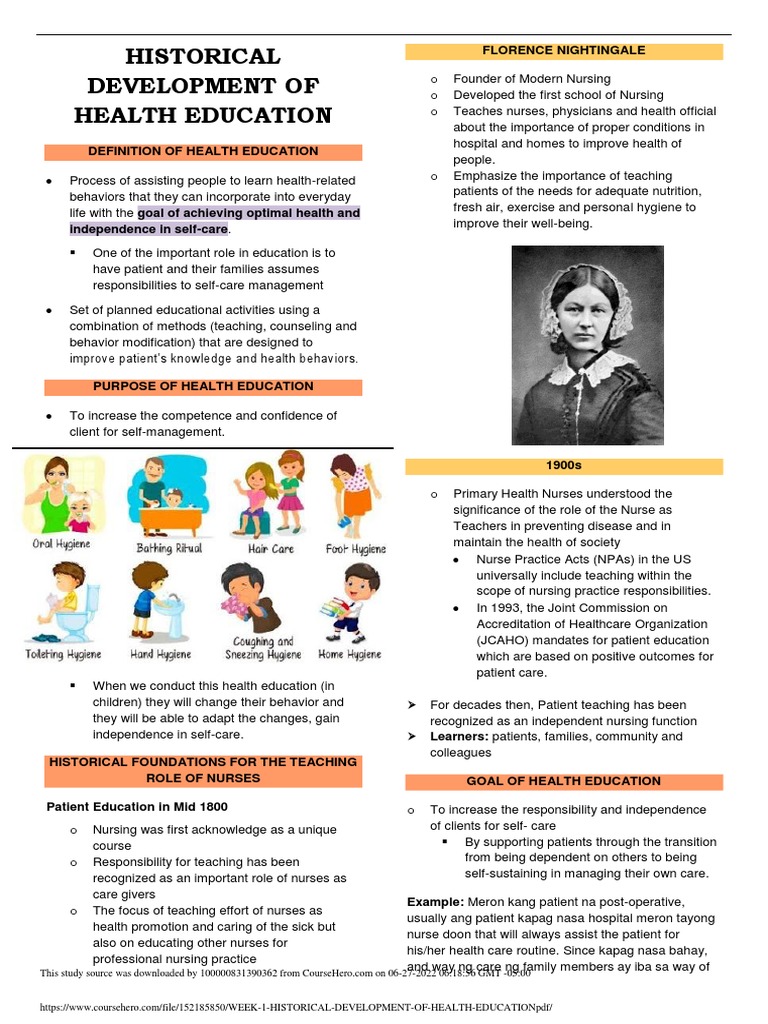 Historical Development of Health Education | PDF | Nursing | Health ...