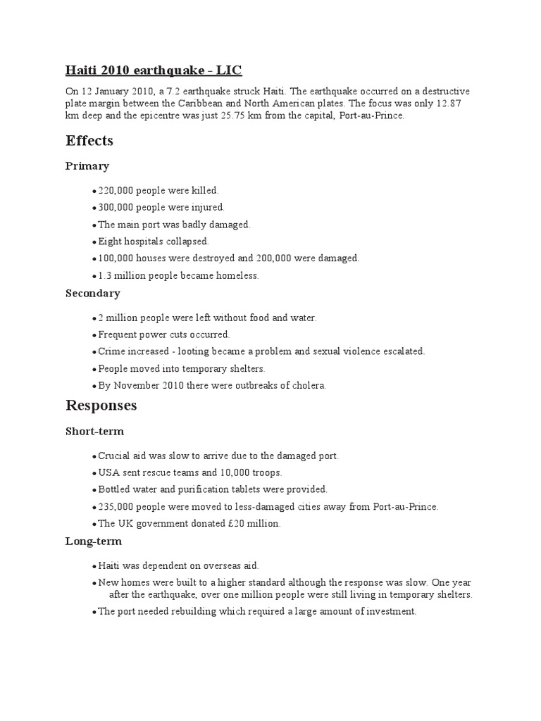 Haiti 2010 Earthquake Case Study | PDF