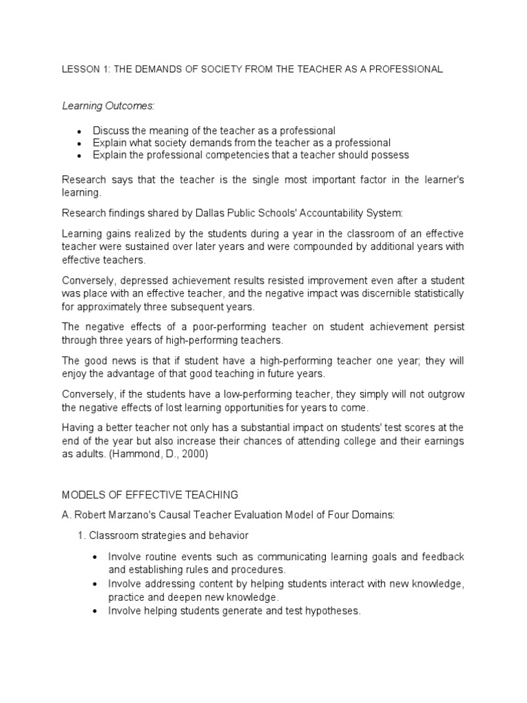 The Demands of Society From The Teacher | PDF | Teachers | Mentorship