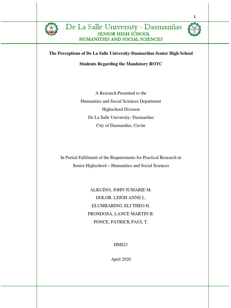 The Perceptions of de La Salle University-Dasmarinas Senior High School ...