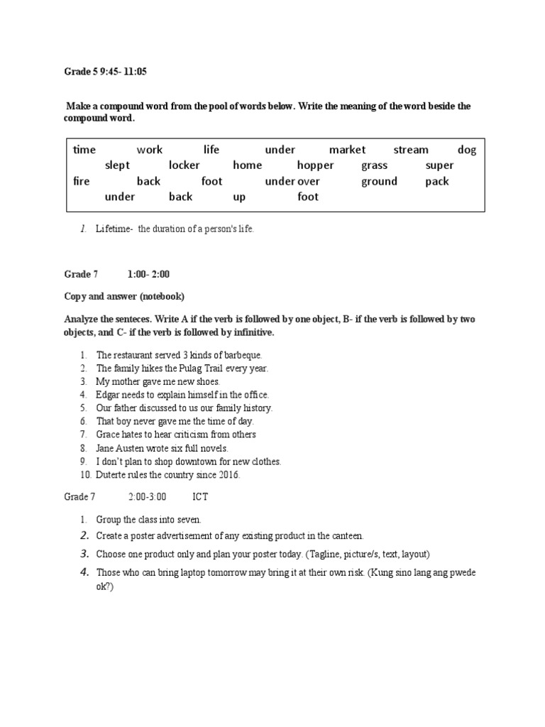 Activities In English Pdf