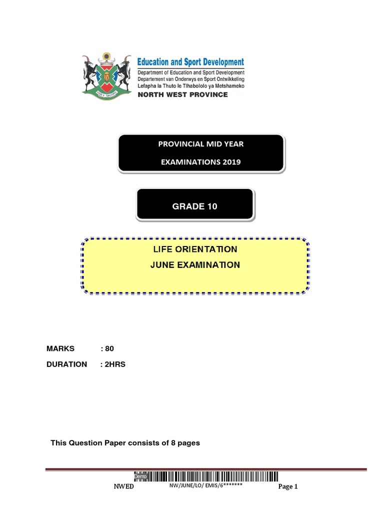 Life Orientation GR10 Paper | Download Free PDF | Cognition