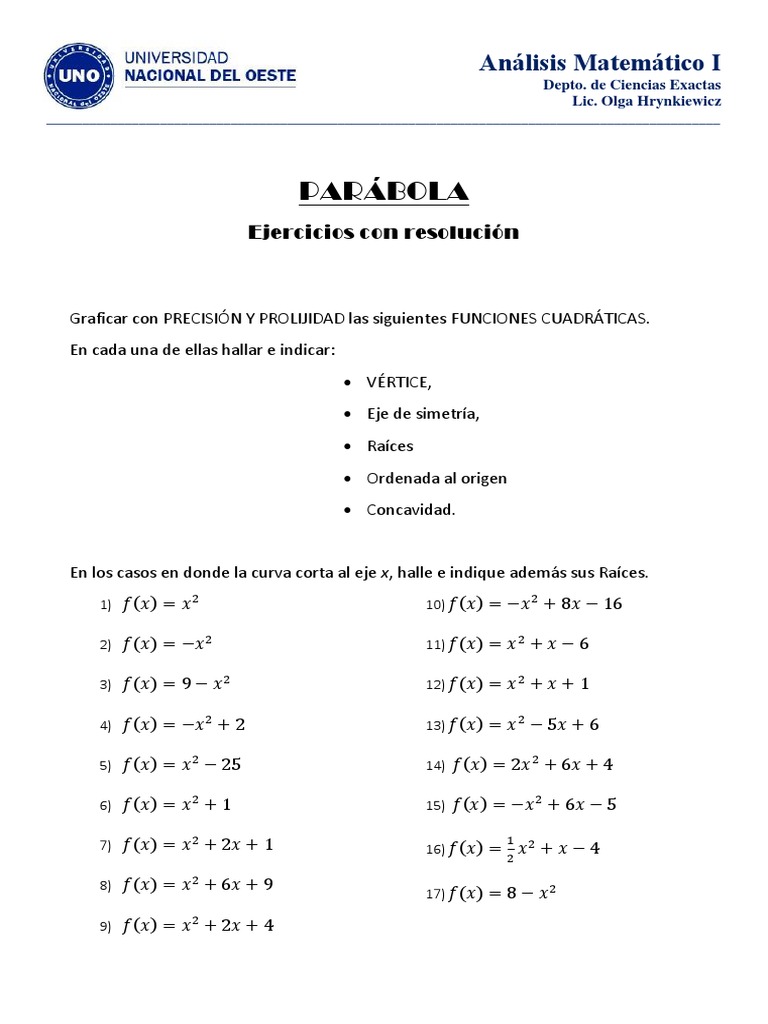 Resolución de Parábolas en Ejercicios | PDF | Geometría | Análisis ...