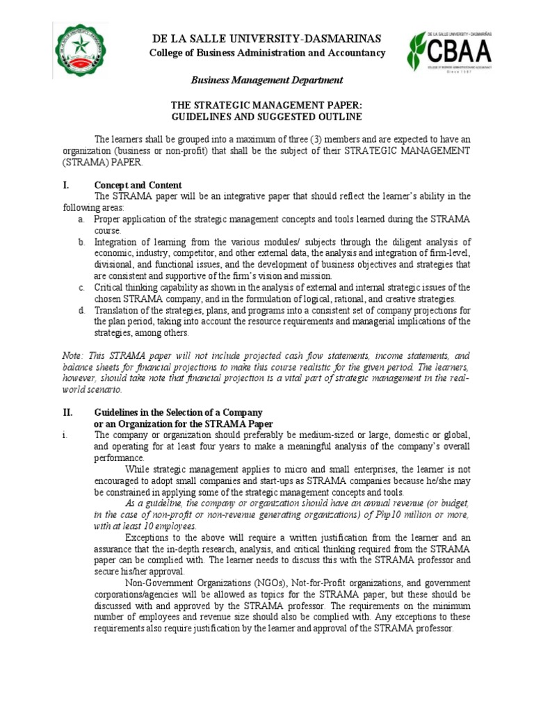 The Strategic Management Paper | PDF | Strategic Management | Strategic ...