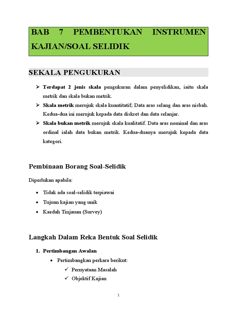 Bab 7 Pembentukan Instrumen Kajian | PDF