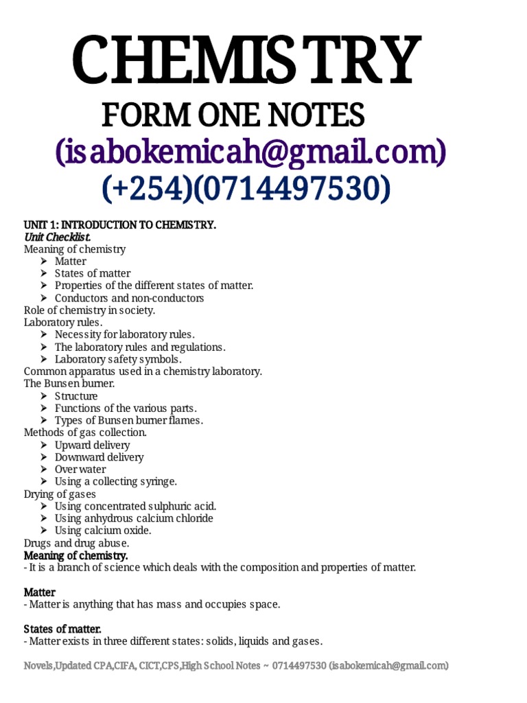 New Curriculum S.1 Chemistry Notes | PDF | Chemistry