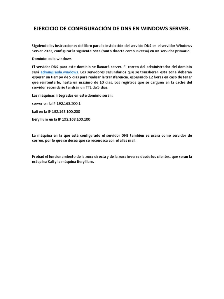 Ejercicio DNS Con Windows Server | PDF | Hogar, jardinería y bricolaje | Informática