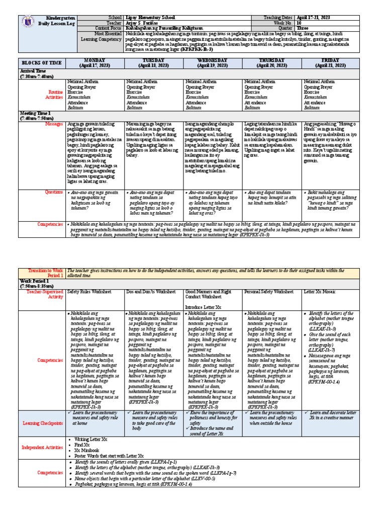 Kindergarten-DLL-MELC-Q3-Week 10 Asf | PDF