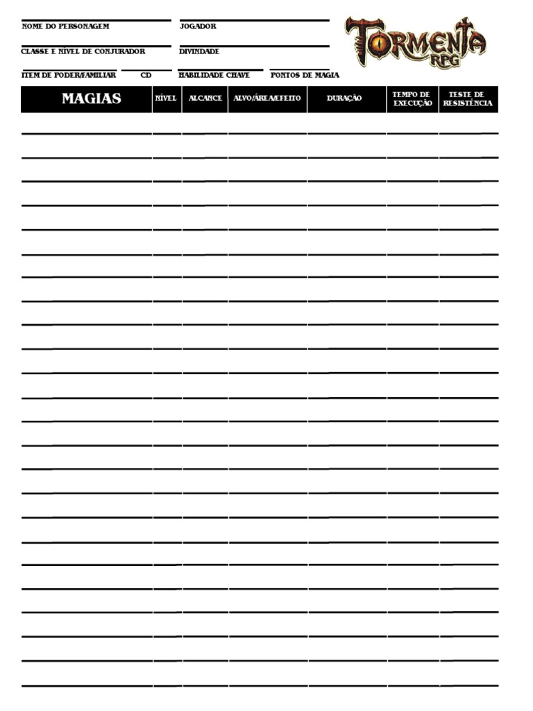 Ficha Grimório Editável - Tormenta RPG | PDF