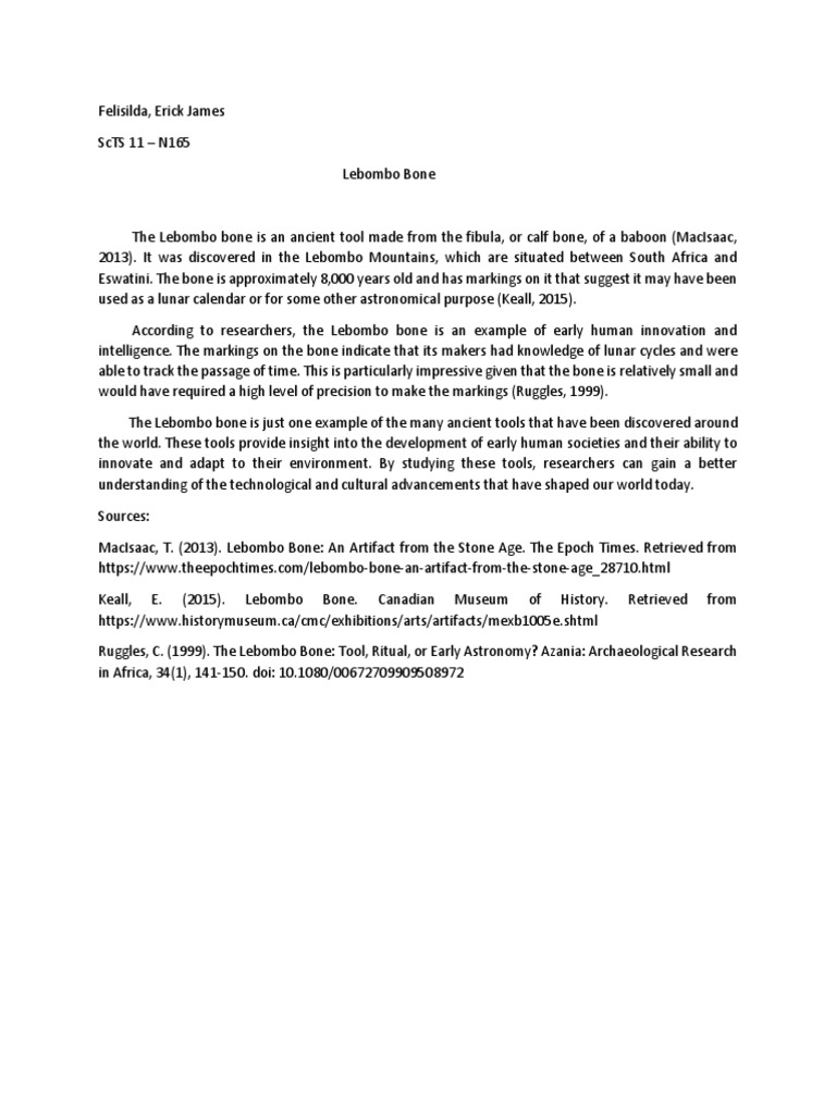 Ancient Lebombo Bone: Early Calendar Tool | PDF | Social Science