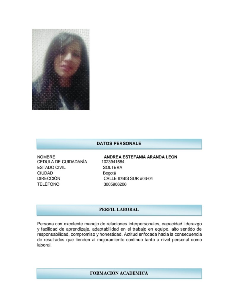 Hoja de Vida Andrea | PDF