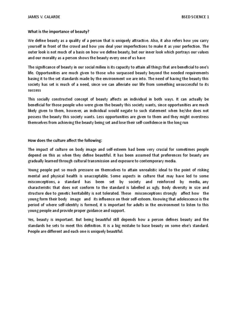 The Importance of Beauty in Society | PDF | Beauty | Self Esteem