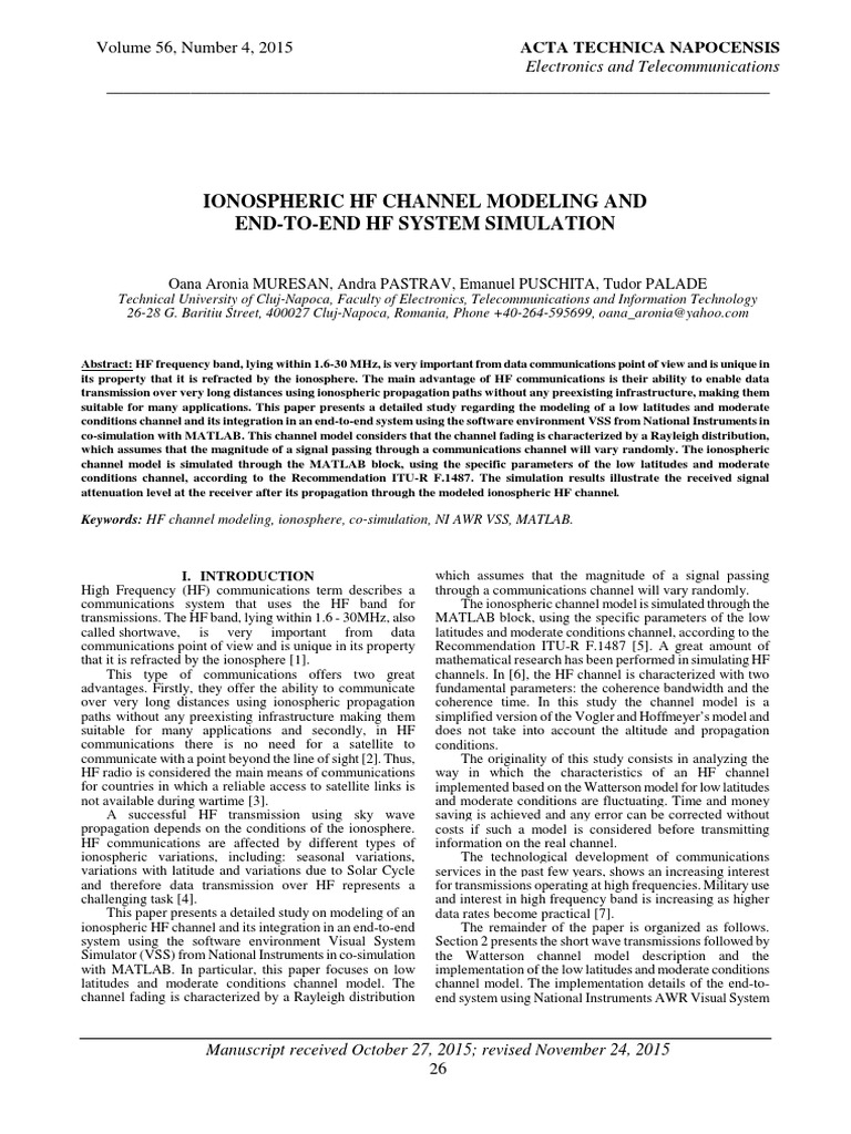 Ionospheric HF Channel Modeling and End-To-End HF System Simulation | PDF | High Frequency ...
