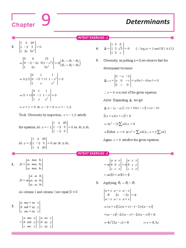 Determinants: Intext Exercise: 1 | PDF | System Of Linear Equations | Linear Algebra