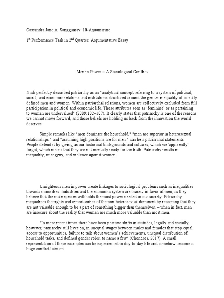 Argumentative Essay | PDF | Patriarchy | Violence