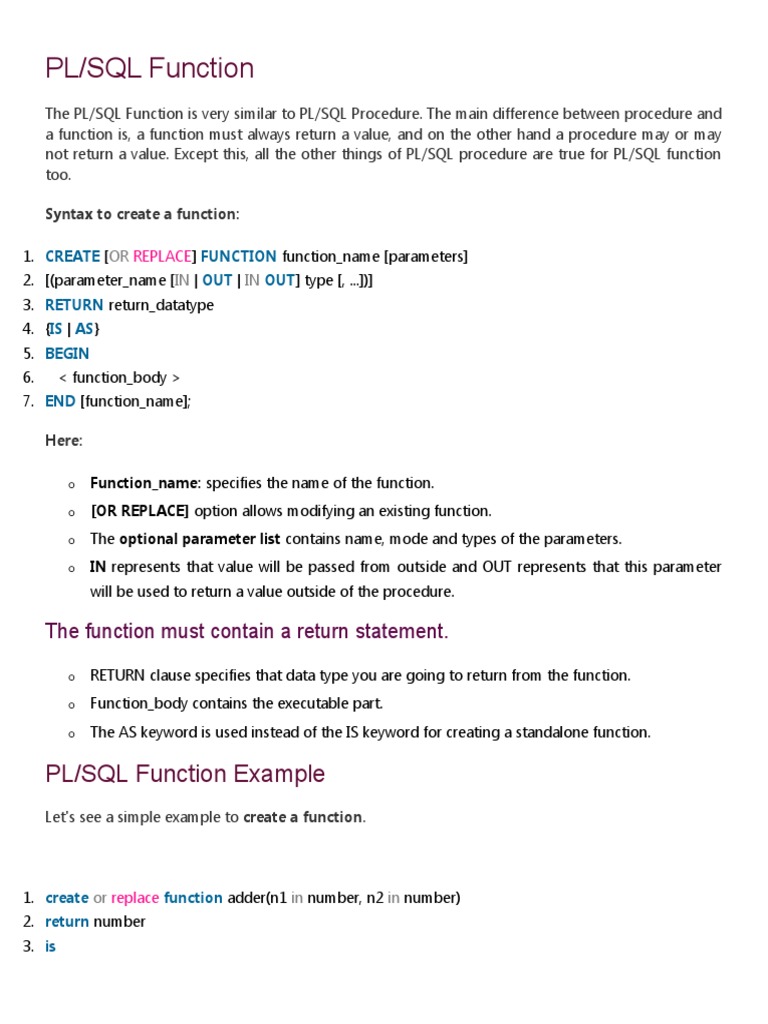 PL Function | PDF | Pl/Sql | Parameter (Computer Programming) PL Function | PDF | Pl/Sql | Parameter (Computer Programming)