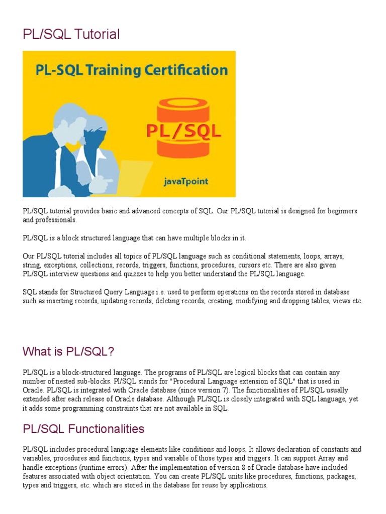 PL 1 | Download Free PDF | Pl/Sql | Sql
