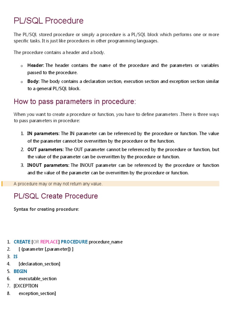 Pl Sql Procedures A Guide To Creating And Using Stored Procedures In Oracle Database Pdf