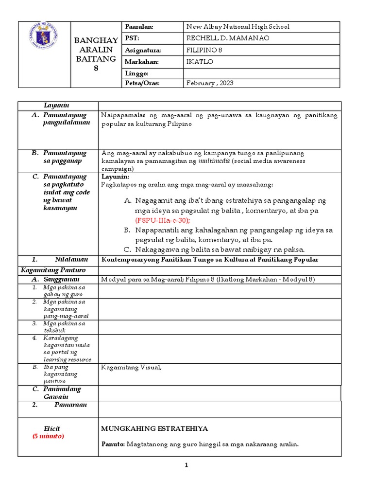 Filipino Lesson Plan | PDF