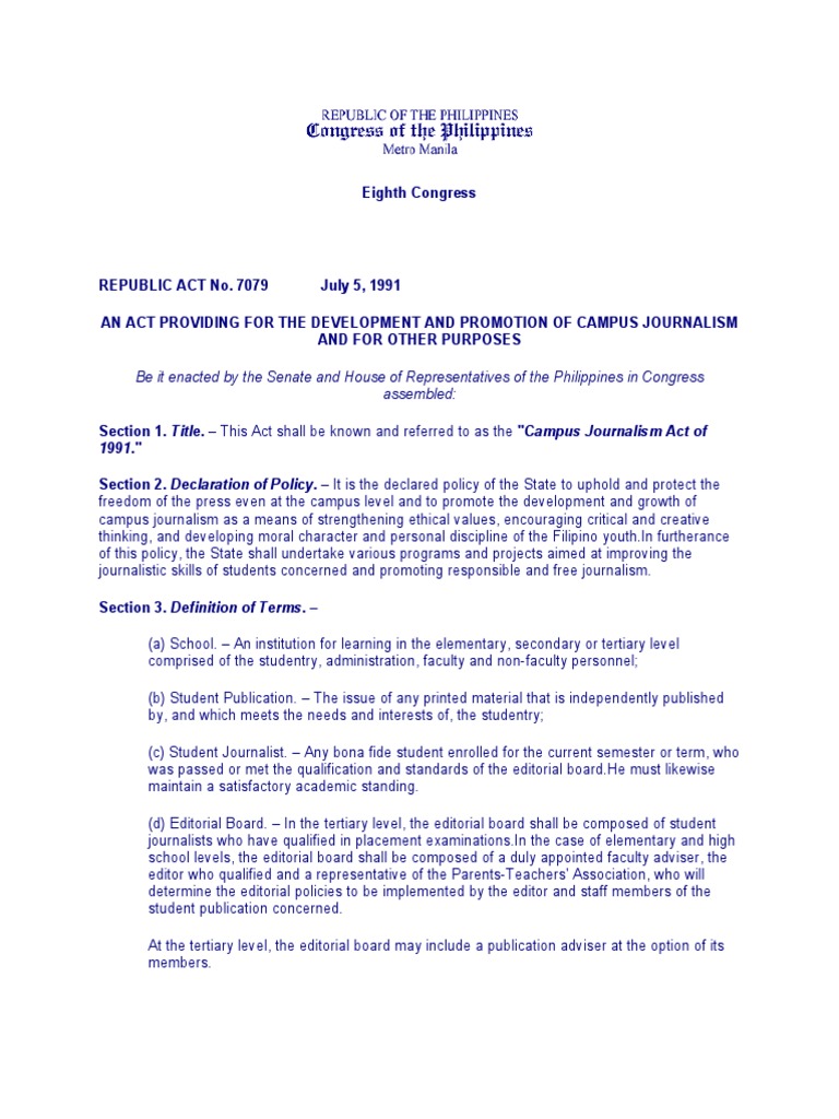 Ra. 7079 | PDF | Journalism | Government