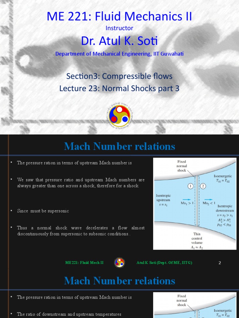 ME 221: Fluid Mechanics II Dr. Atul K. Soti: Section3: Compressible Flows Lecture 23: Normal ...