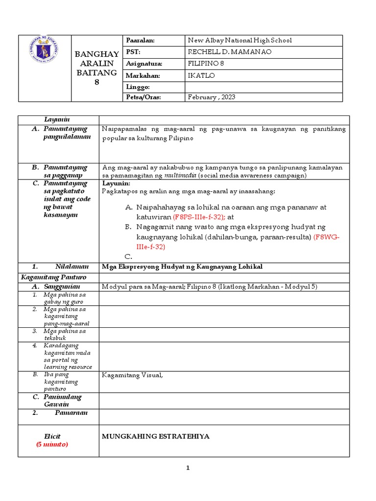 Filipino Lesson Plan | PDF