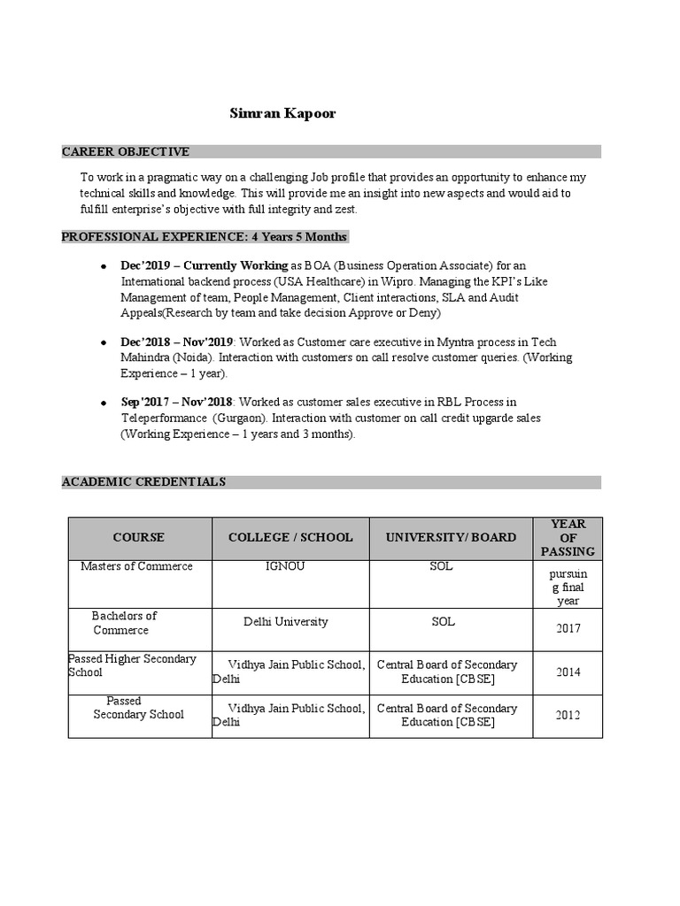 Simran Kapoor CV | Download Free PDF | Cognitive Science | Learning