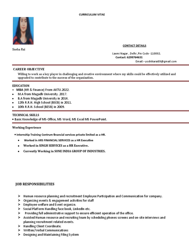 Sneha 1994 CV | Download Free PDF | Human Resources | Recruitment