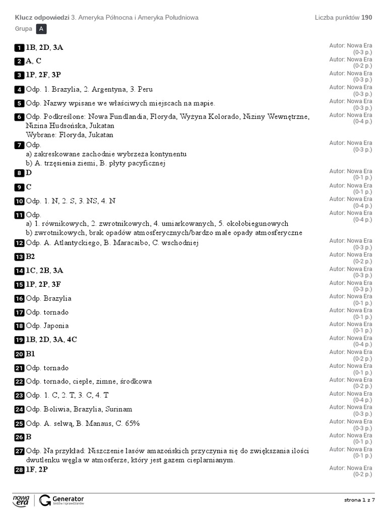 1B, 2D, 3A A, C 1P, 2F, 3P: Klucz Odpowiedzi 3. Ameryka Północna I ...