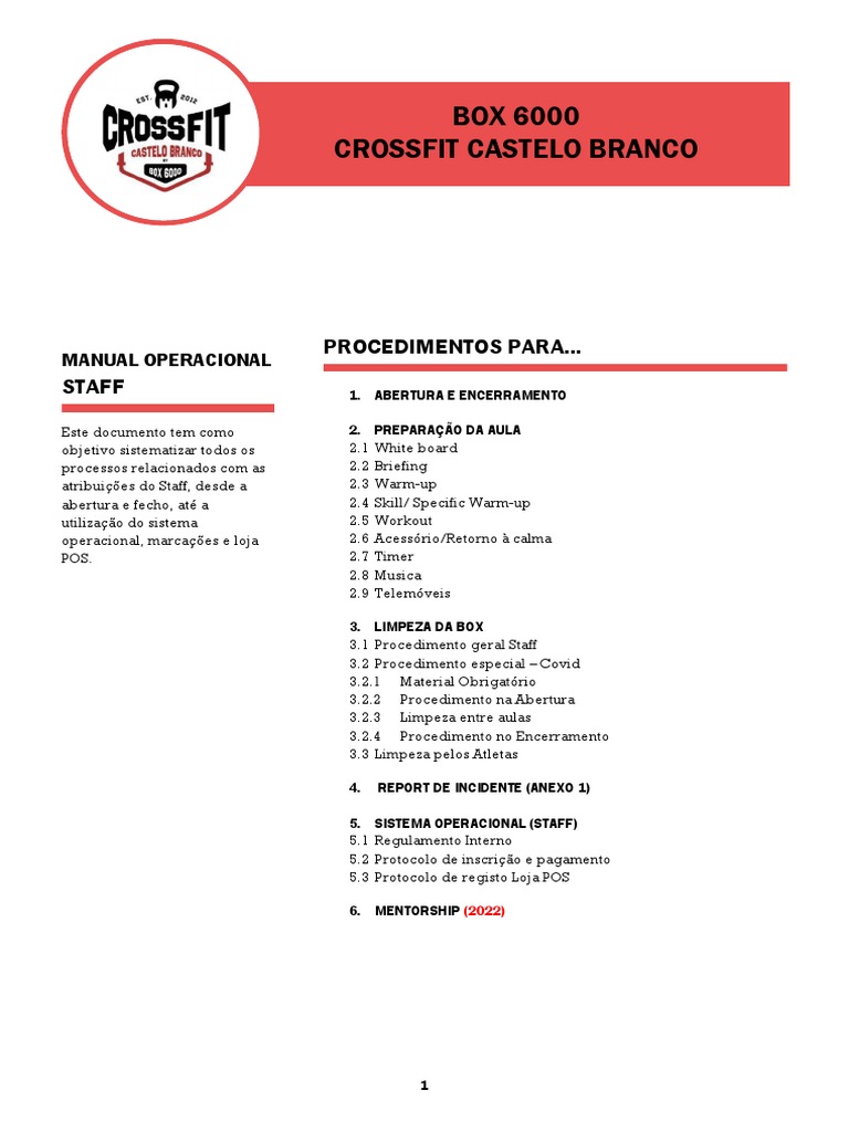 BOX 6000 Crossfit Castelo Branco: Staff Procedimentos Para.. | PDF ...