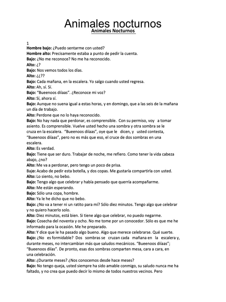 Animales Nocturnos (Escena) (Con Notas) | PDF | Novela negra, policíaca ...